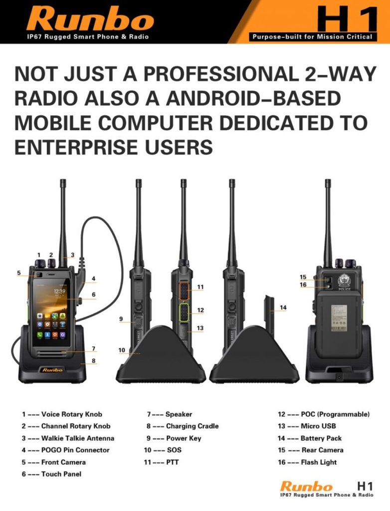 Runbo H1A H1B H1C Rugged Android Smart Phone 4G LTE DMR PTT Walkie Talkie