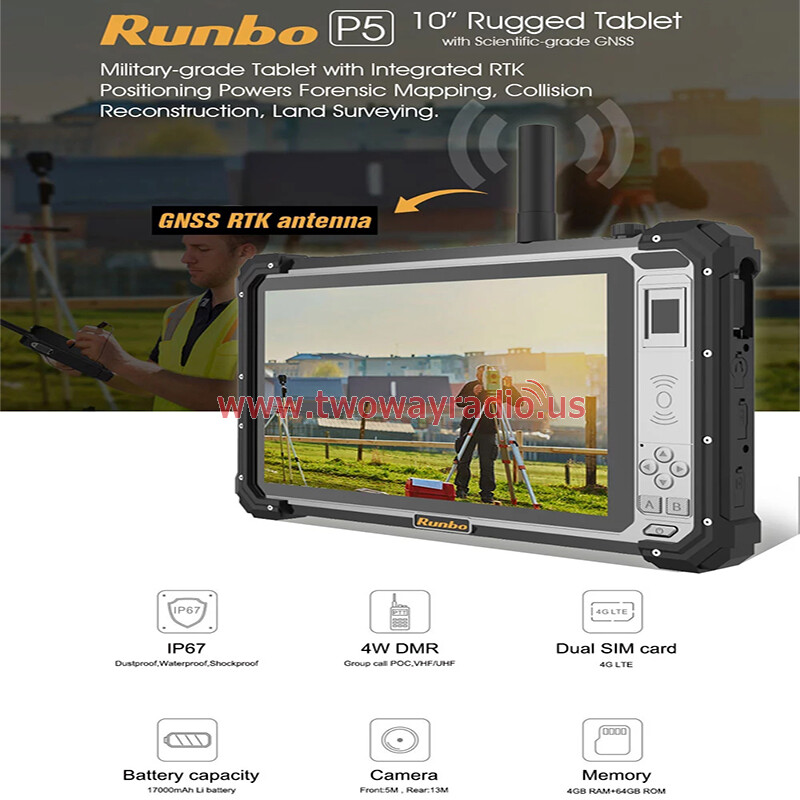 US Version Runbo P5 Rugged DMR 4G LTE Military-grade Tablet 10" with ...